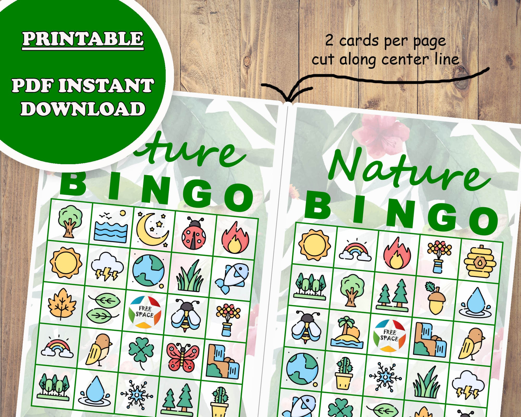 40 Nature Bingo Game Prefilled Cards, PDF Printable, Instant Download ...