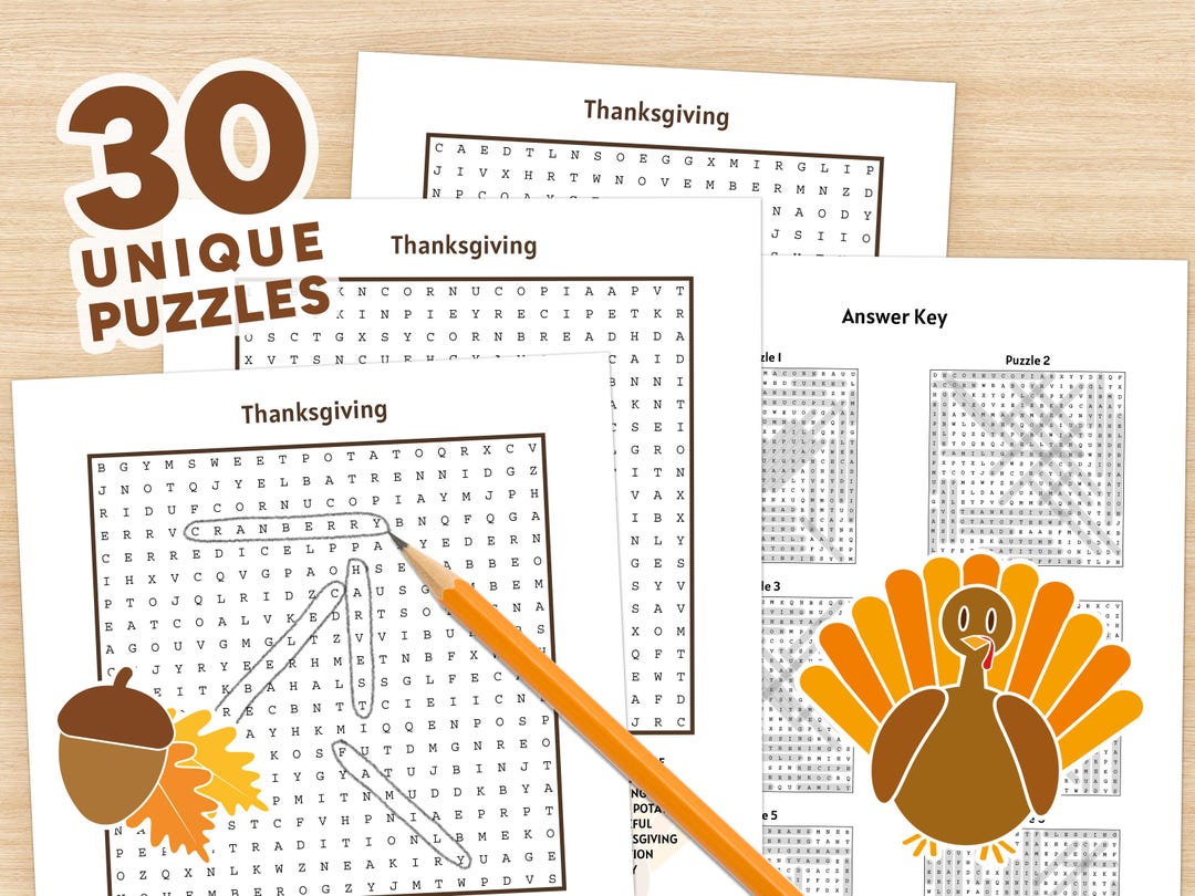 30-puzzle Thanksgiving Word Search Pack With Unique Layouts (printable ...