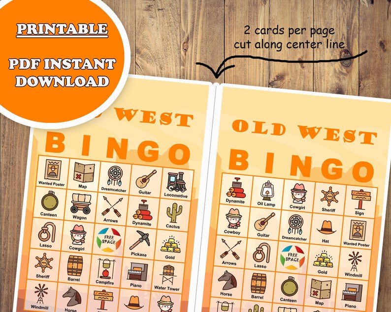 50 Old West Bingo Game Prefilled Cards, PDF Printable, Instant Download ...