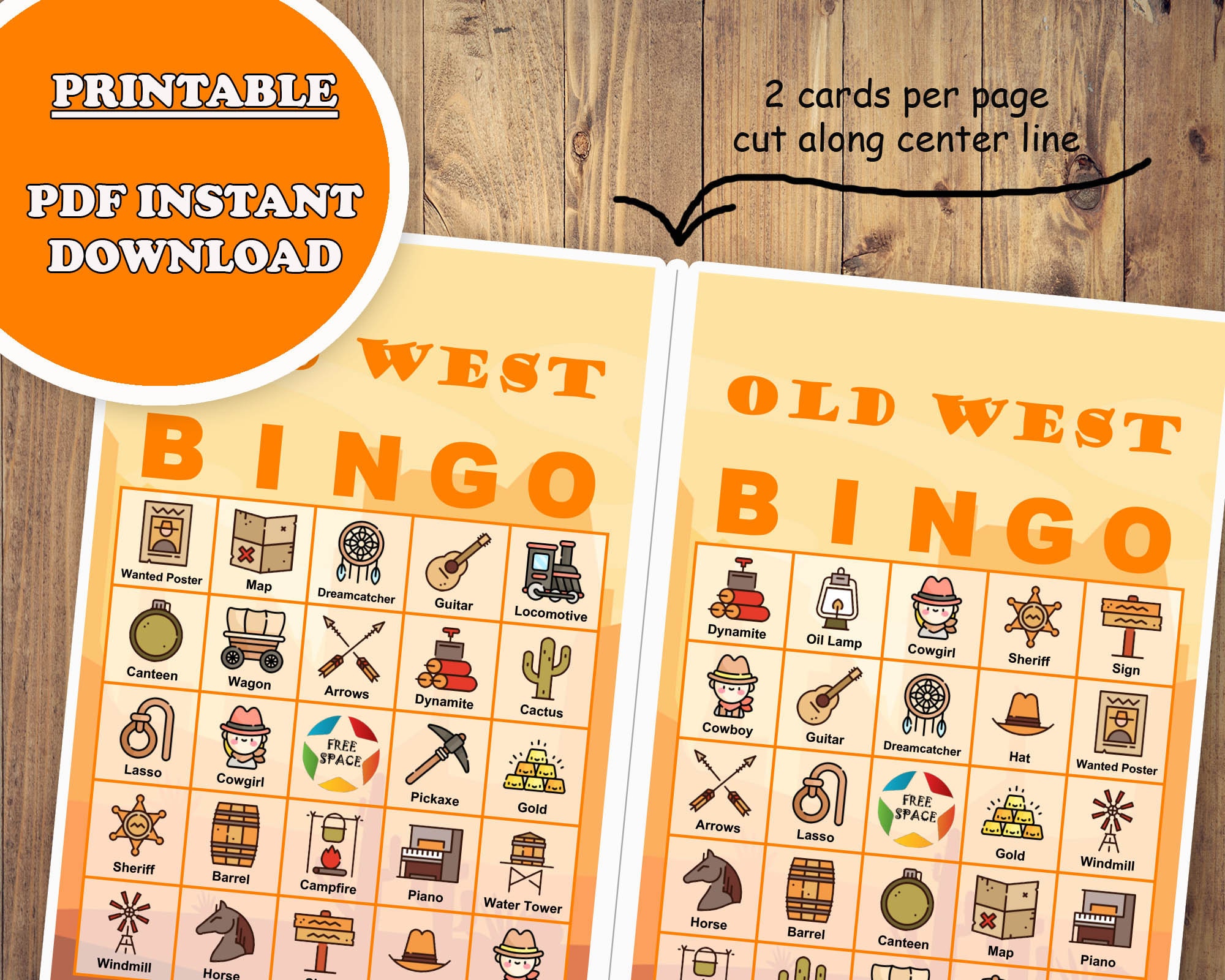 50 Old West Bingo Game Prefilled Cards, PDF Printable, Instant Download ...