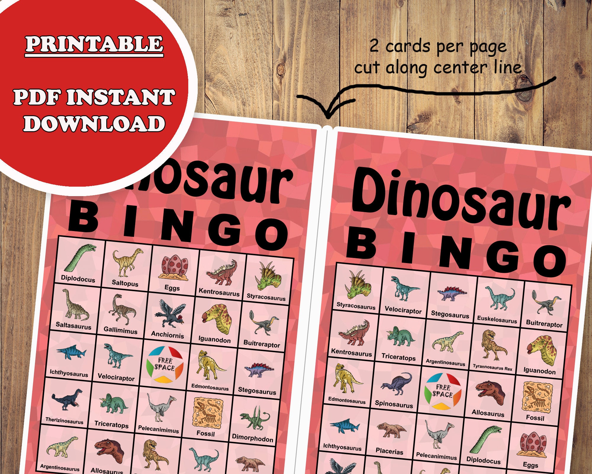40 Dinosaur Bingo Game Prefilled Cards, PDF Printable, Instant Download ...