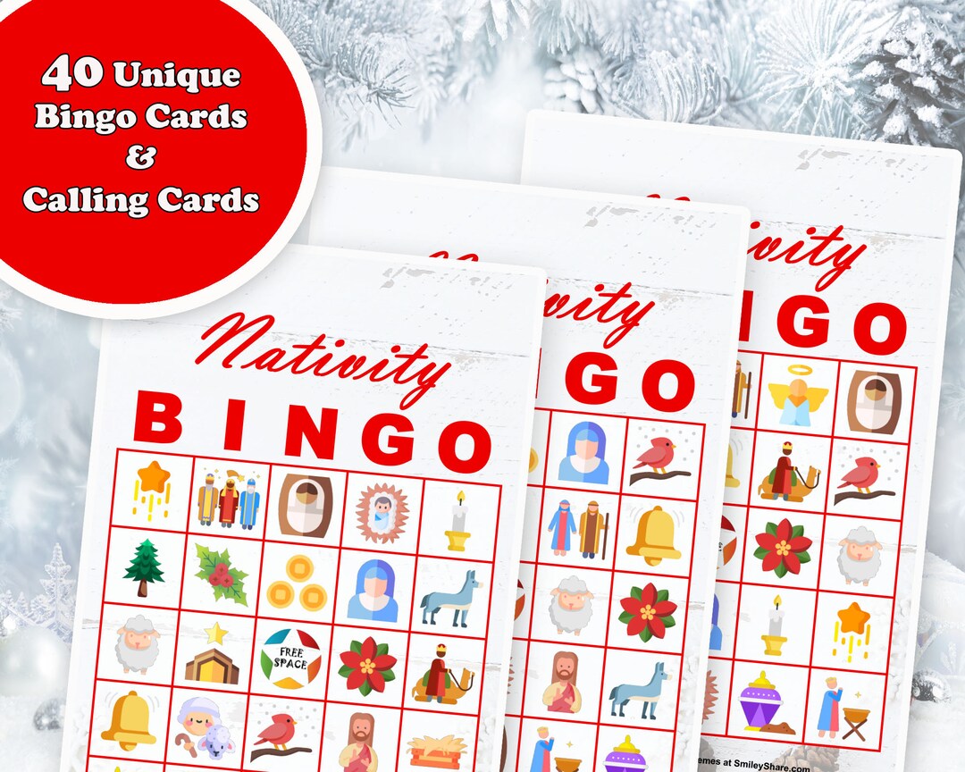 40 Christmas Nativity Bingo Game Prefilled Cards, PDF Printable ...