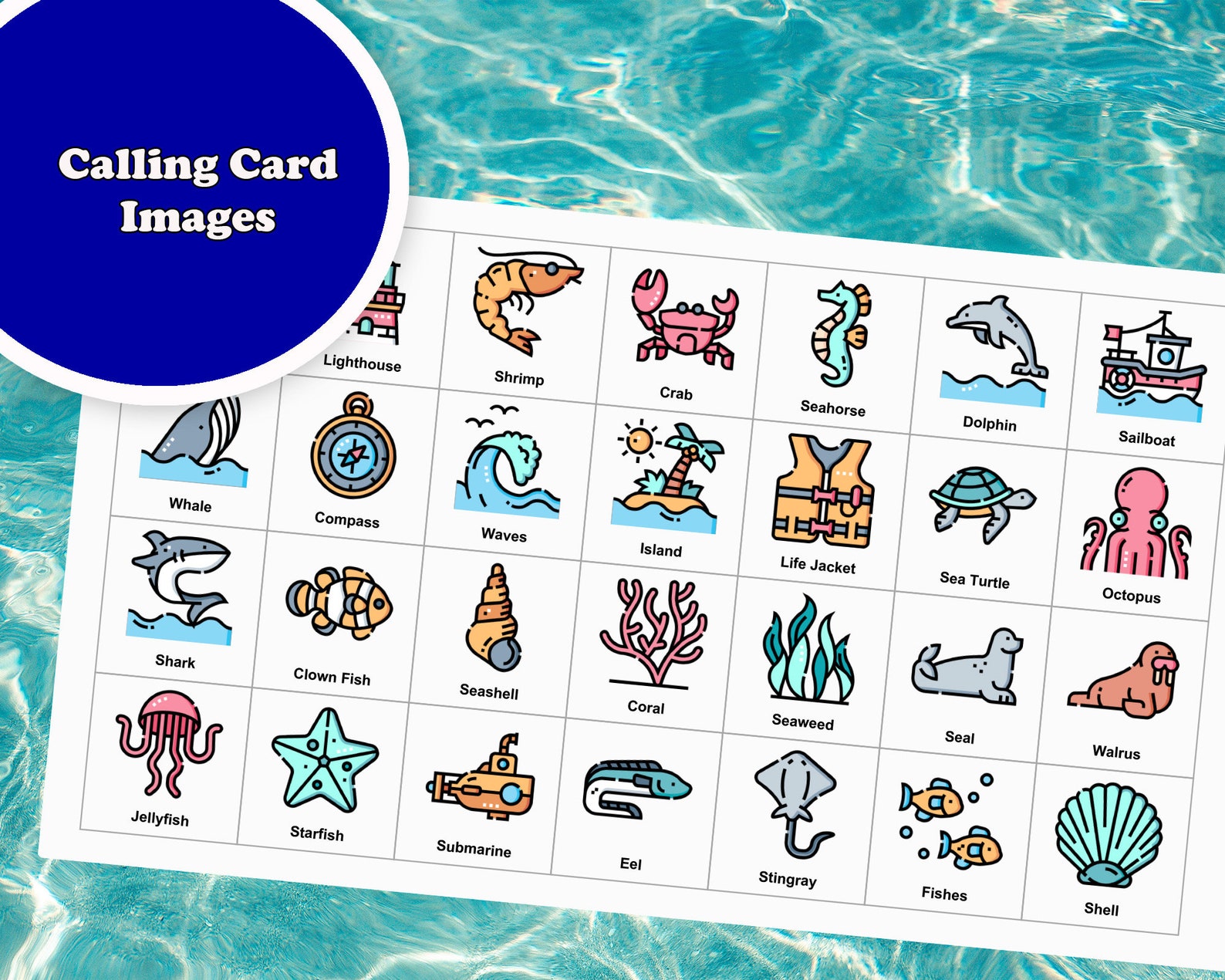 40 Ocean Bingo Game Prefilled Cards, PDF Printable, Instant Download ...