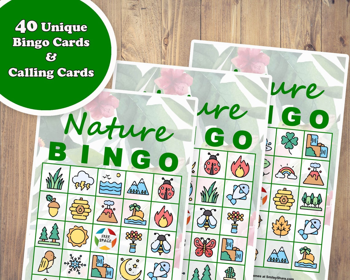 40 Nature Bingo Game Prefilled Cards, PDF Printable, Instant Download ...