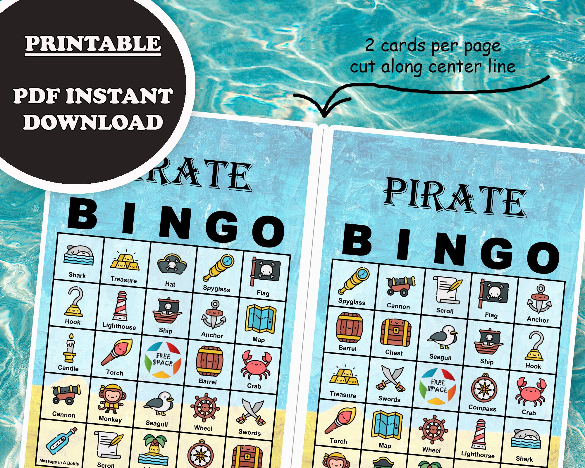 40 Pirate Bingo Game Prefilled Cards, PDF Printable, Instant Download ...