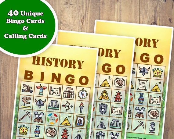 40 History Bingo Game Prefilled Cards PDF Printable Instant - Etsy