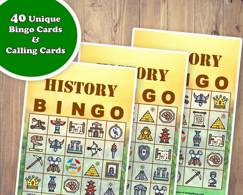 40 History Bingo Game Prefilled Cards, PDF Printable, Instant Download ...