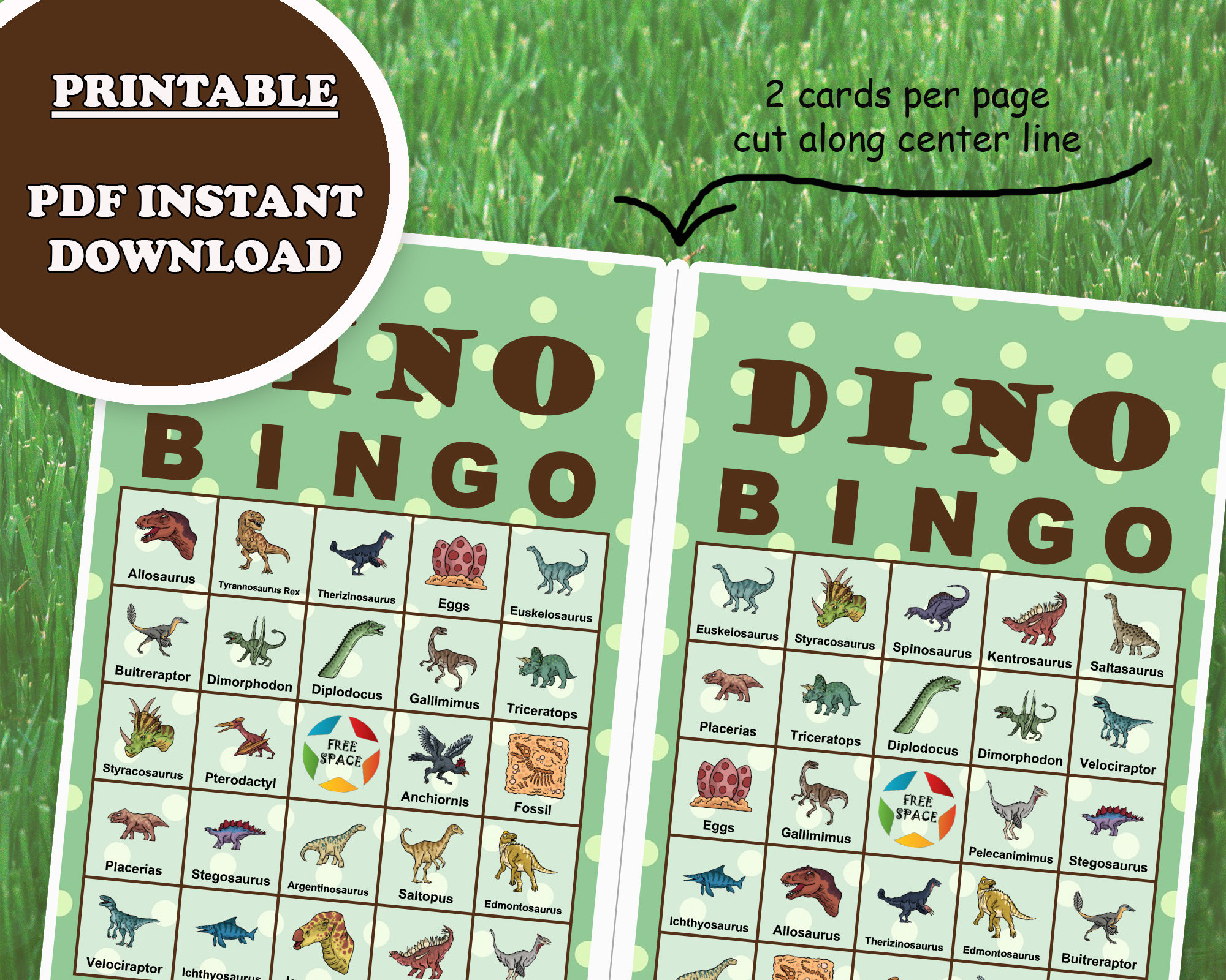 40 Dino Bingo Game Prefilled Cards, PDF Printable, Instant Download ...