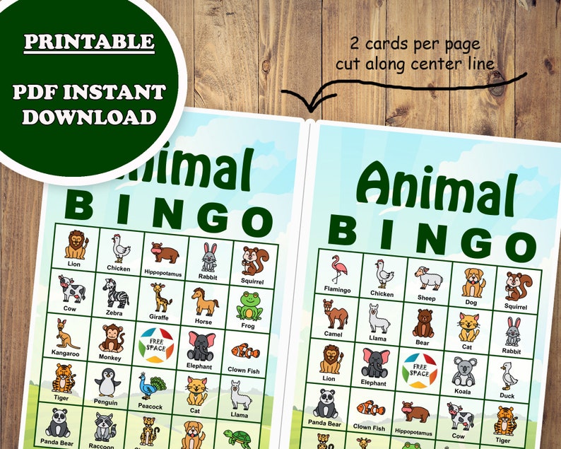 40 Animal Bingo Game Prefilled Cards, PDF Printable, Instant Download ...
