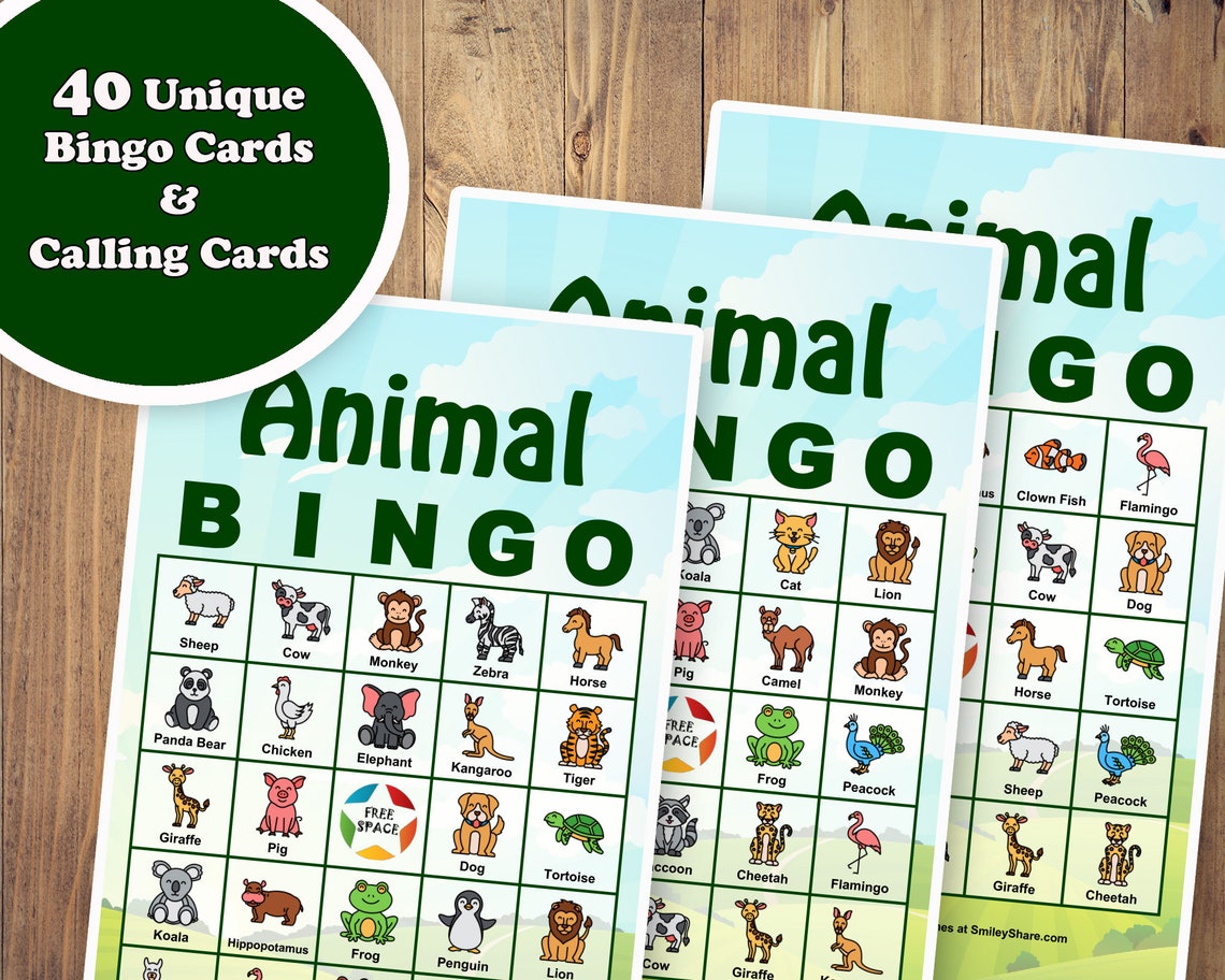 40 Animal Bingo Game Prefilled Cards, PDF Printable, Instant Download ...