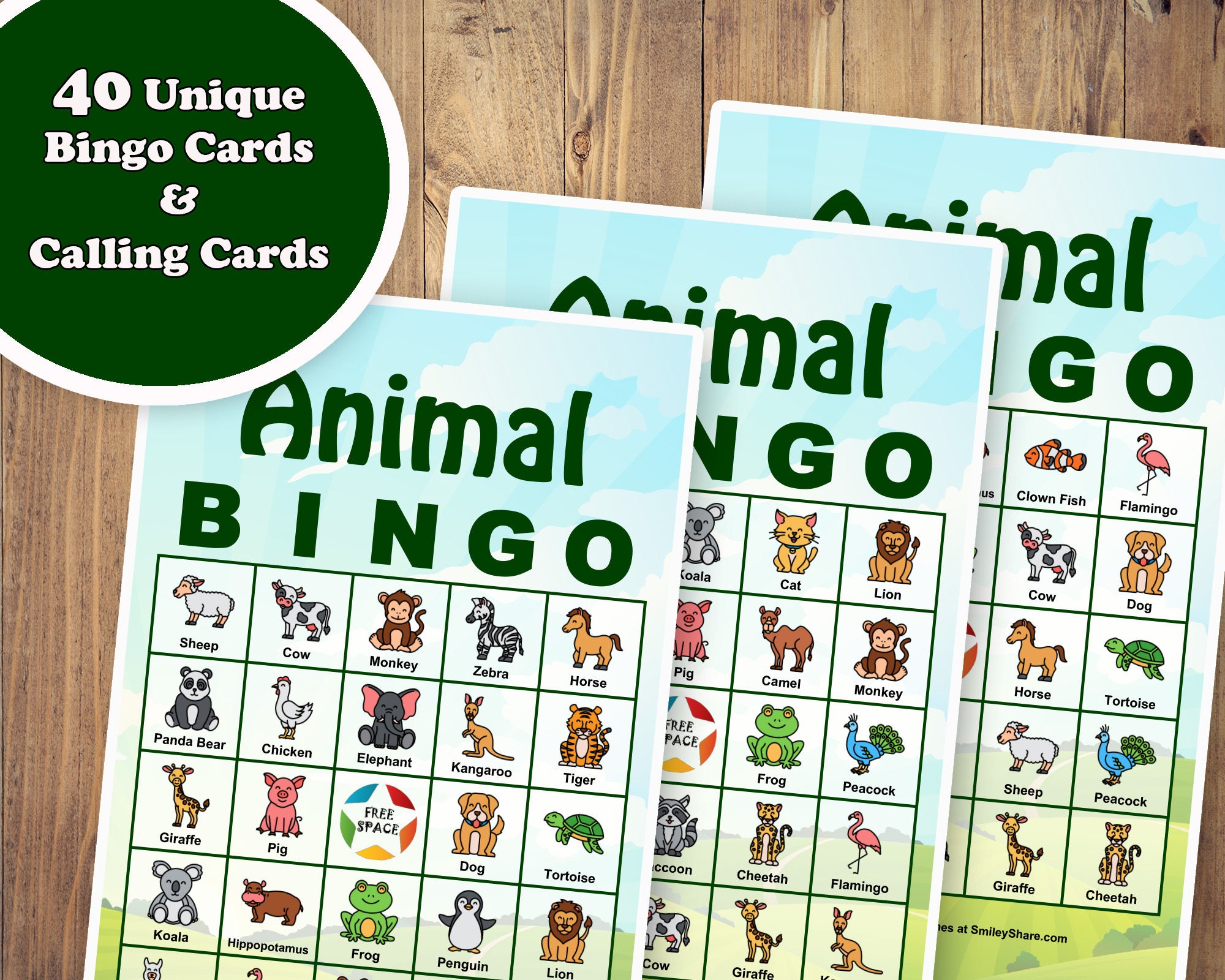 40 Animal Bingo Game Prefilled Cards, PDF Printable, Instant Download ...