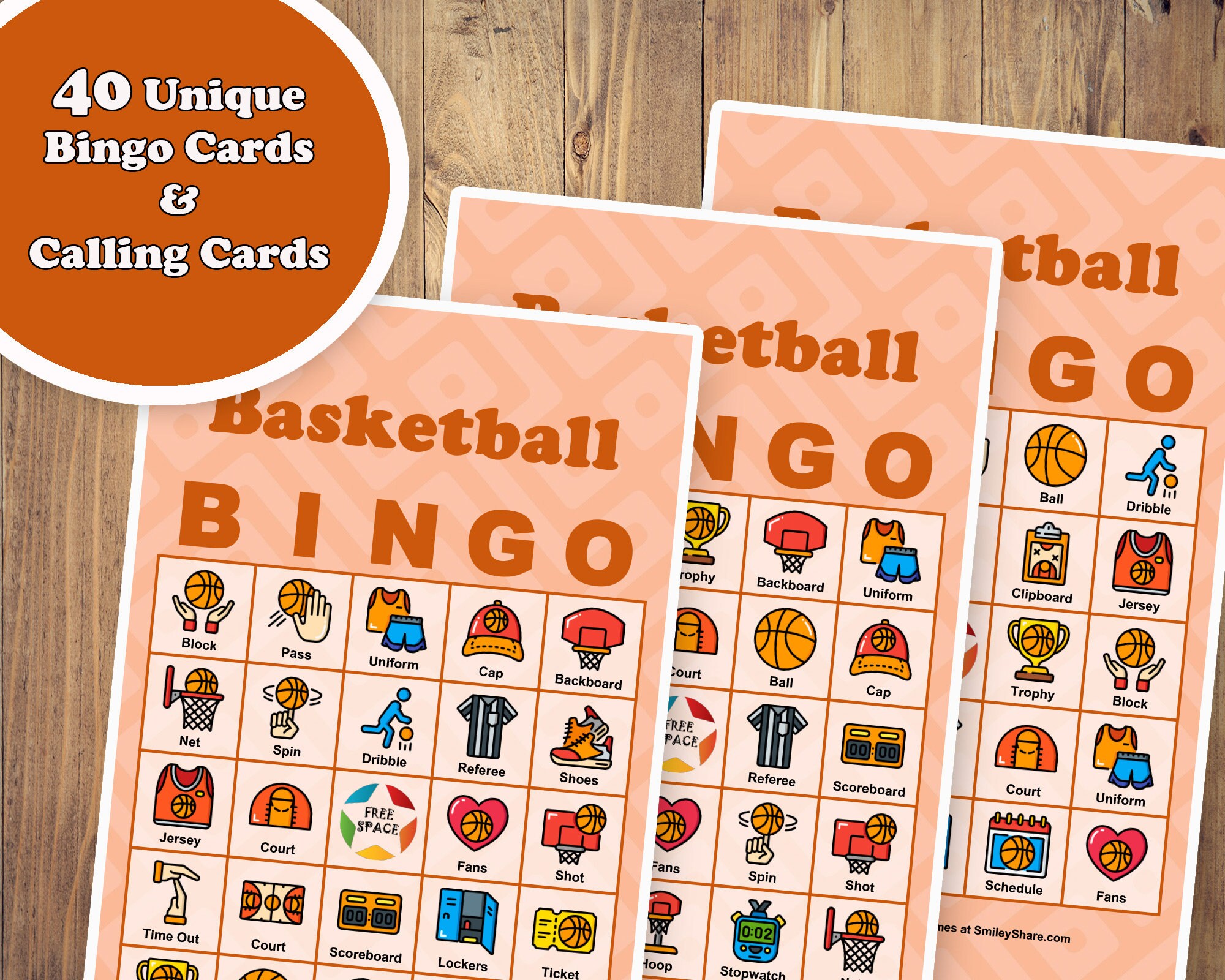 40 Basketball Bingo Game Prefilled Cards, PDF Printable, Instant ...