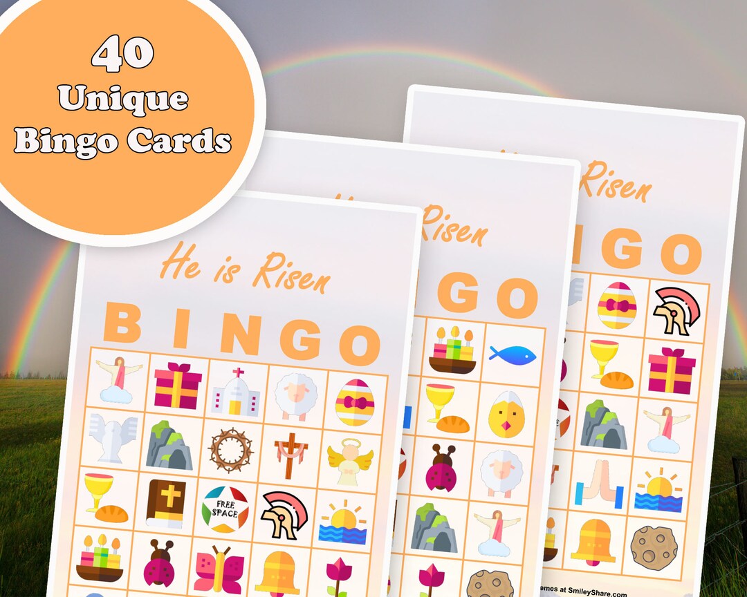 He is Risen Easter Bingo Game, 40 Prefilled Cards (PDF Printable) - Etsy