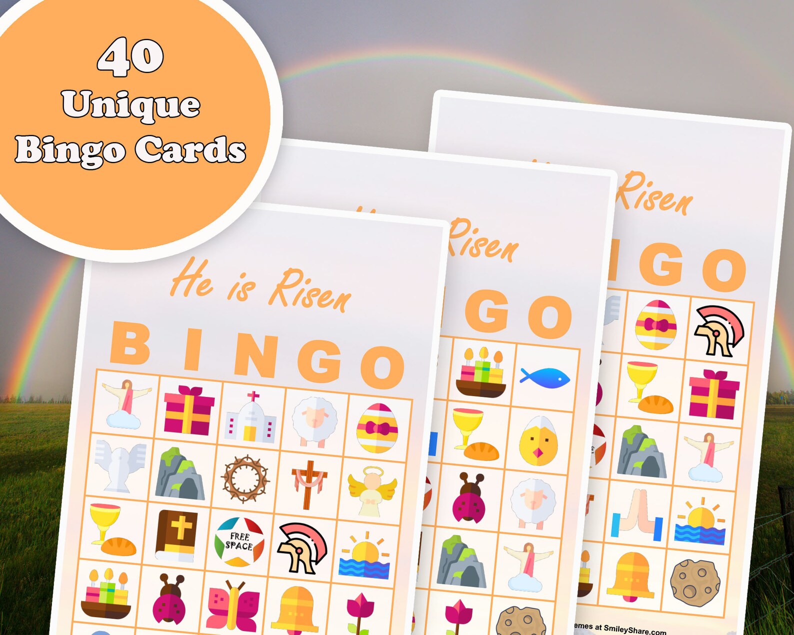 40 Christian Easter Bingo Game Prefilled Cards, PDF Printable, Instant ...