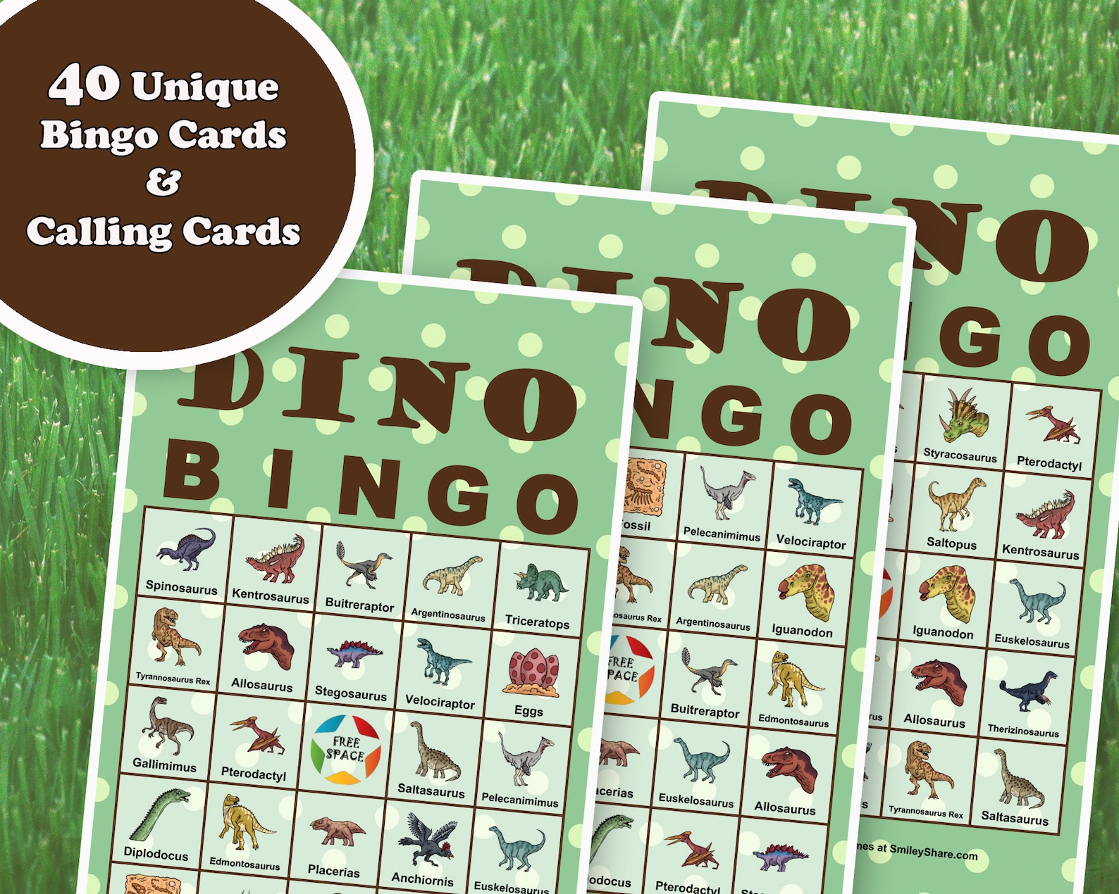 40 Dino Bingo Game Prefilled Cards, PDF Printable, Instant Download ...