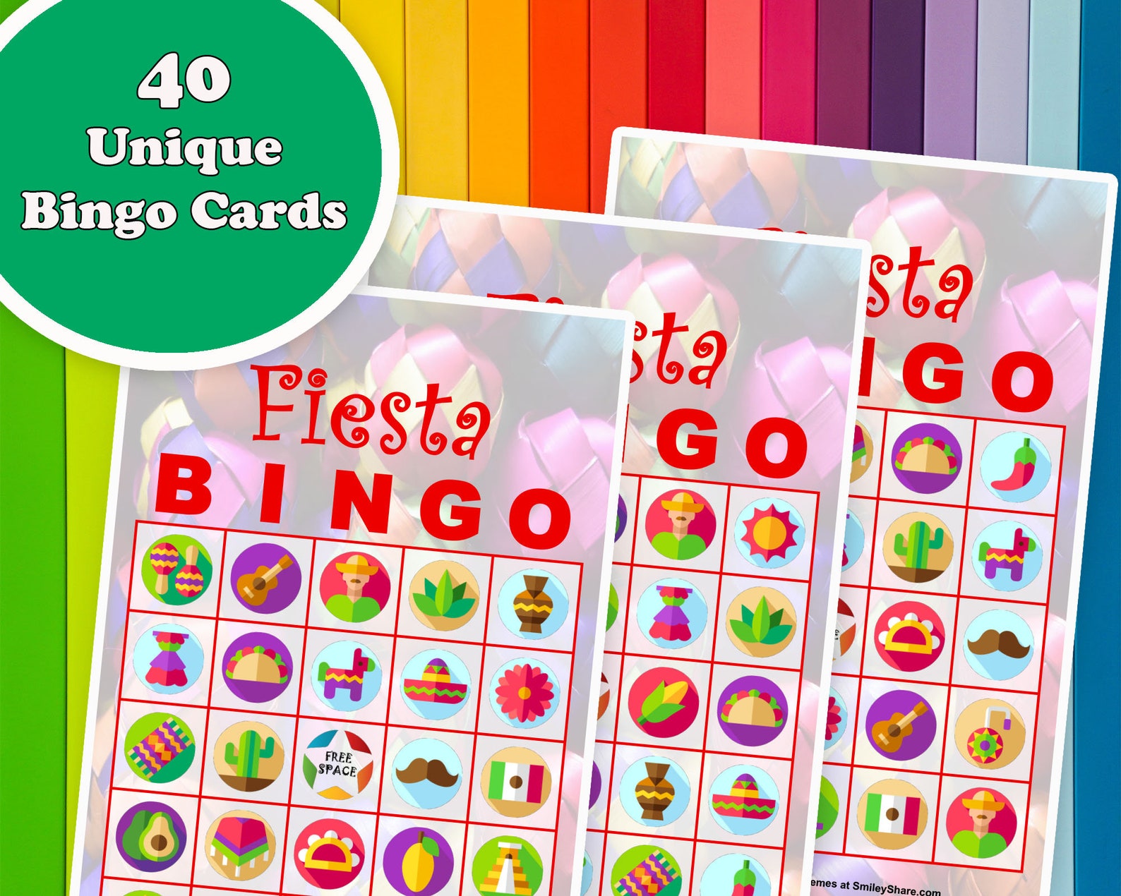 40 Mexican Fiesta Bingo Game Prefilled Cards, PDF Printable, Instant ...