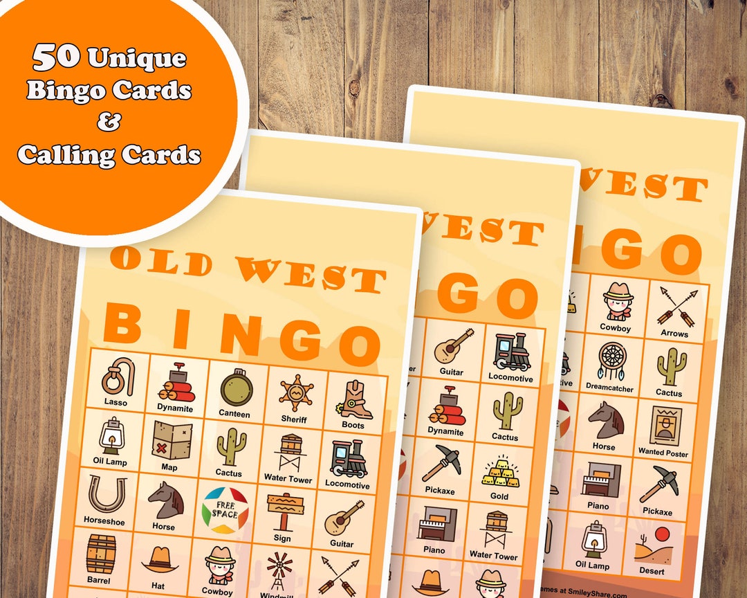 50 Old West Bingo Game Prefilled Cards, PDF Printable, Instant Download ...