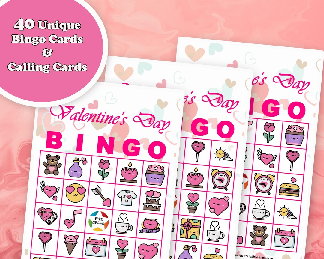 40 Valentine's Day Bingo Game Prefilled Cards, PDF Printable, Instant ...