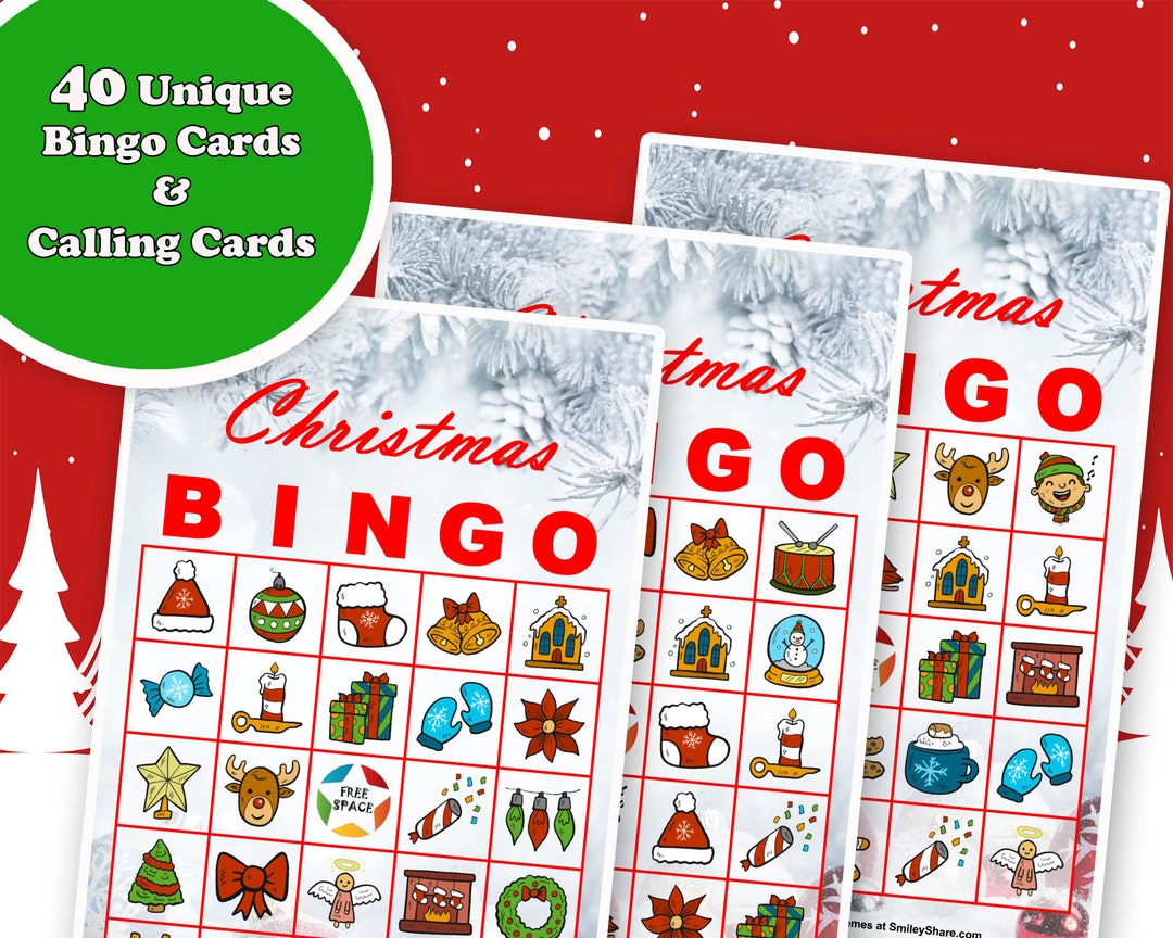 40 Christmas Bingo Game Prefilled Cards, PDF Printable, Instant ...