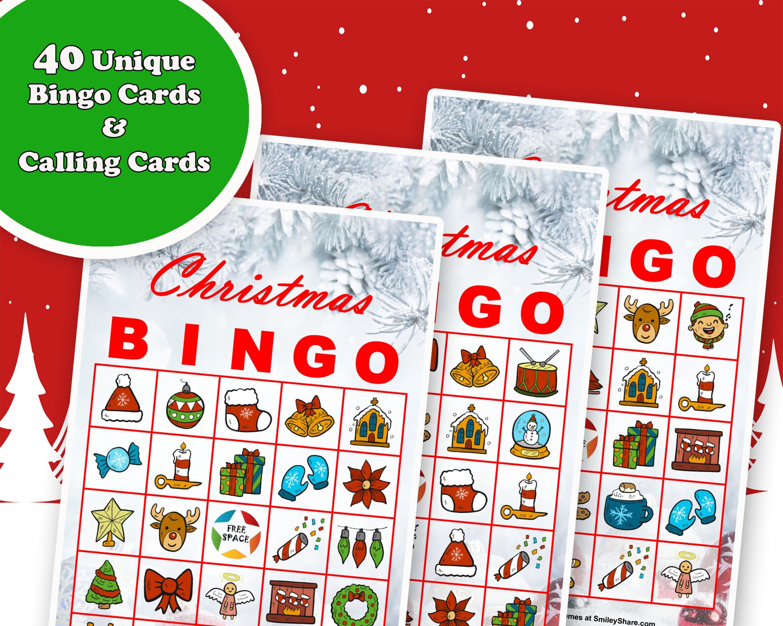 40 Christmas Bingo Game Prefilled Cards, PDF Printable, Instant ...
