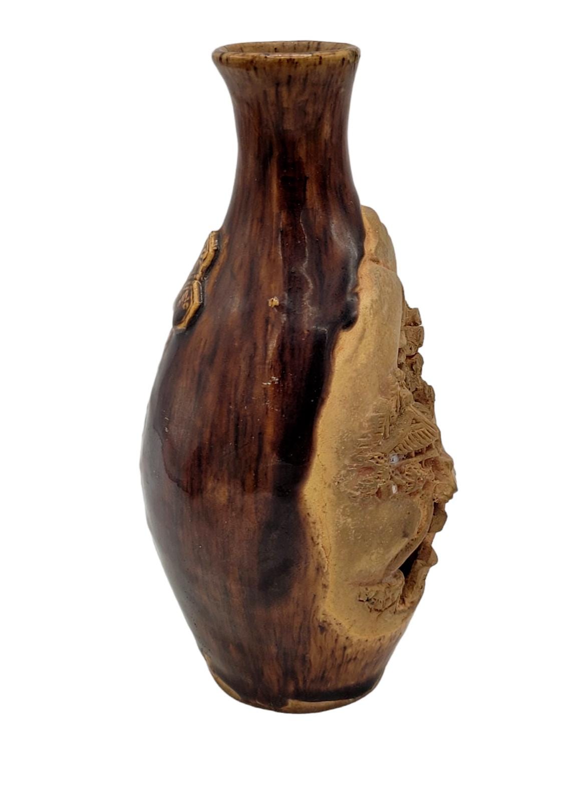 Vintage Japanese Banko Red Ware Vase Intricate Sculpted Pagoda Scenery ...