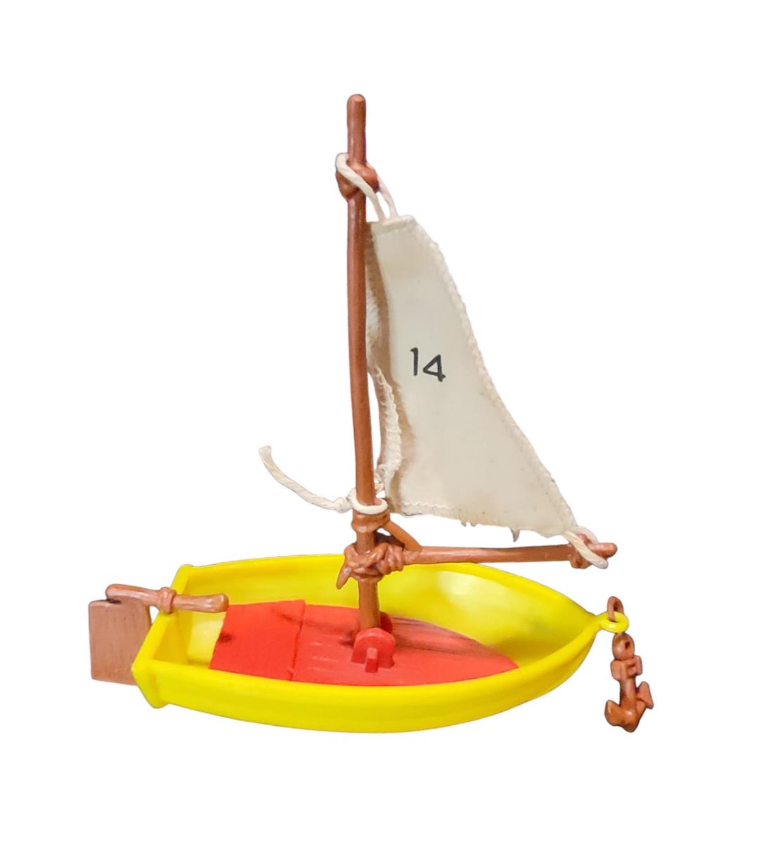 Vintage 1980 Smurfs Smurf Boat Playset 5 Mast Sail Anchor Schleich Peyo ...