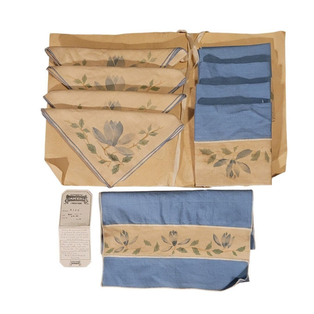 NEW Vintage Authentic Imperial Creation 100% Linen 9pc Table Runner ...