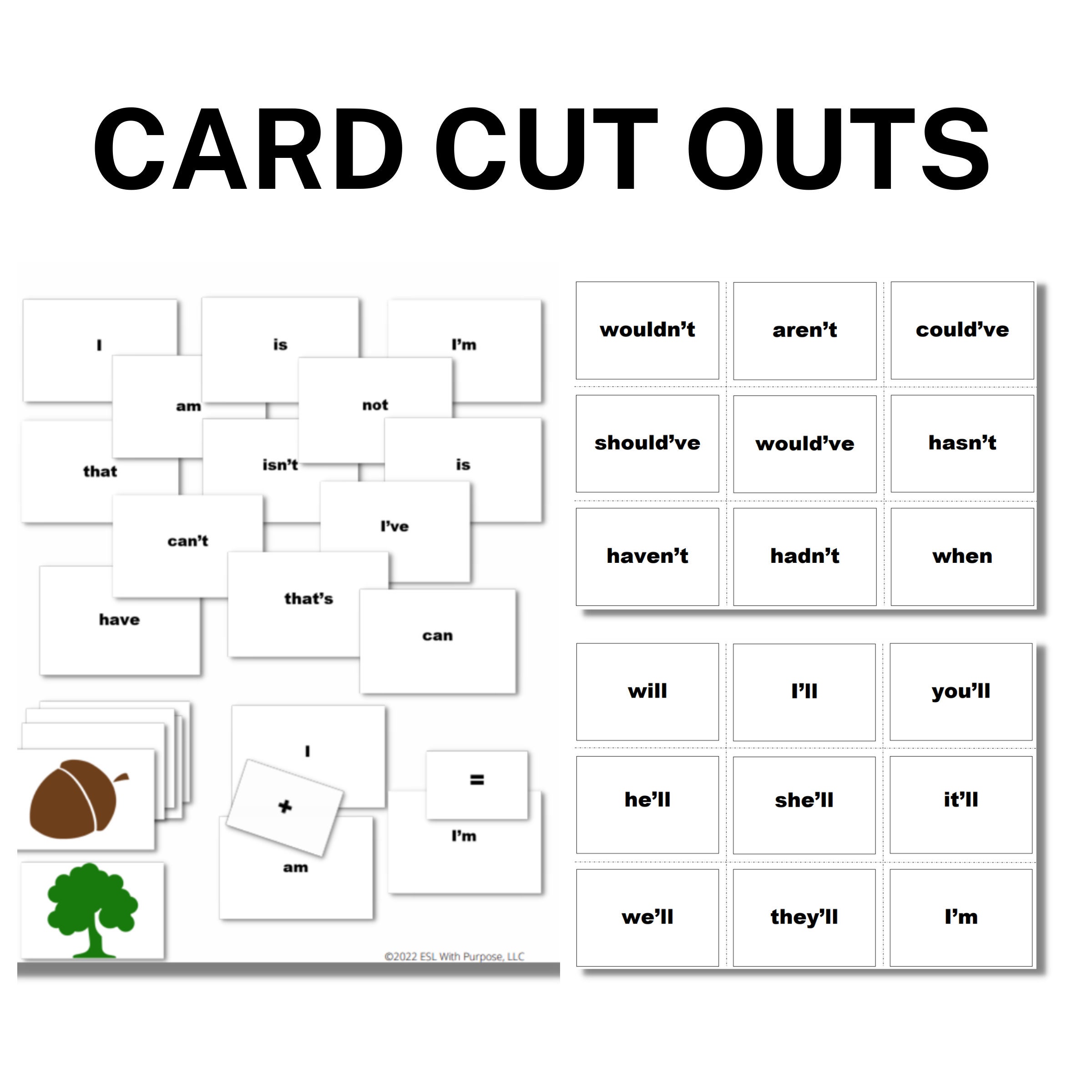Contractions English Flashcards and Grammar Words Activity: Contraction ...