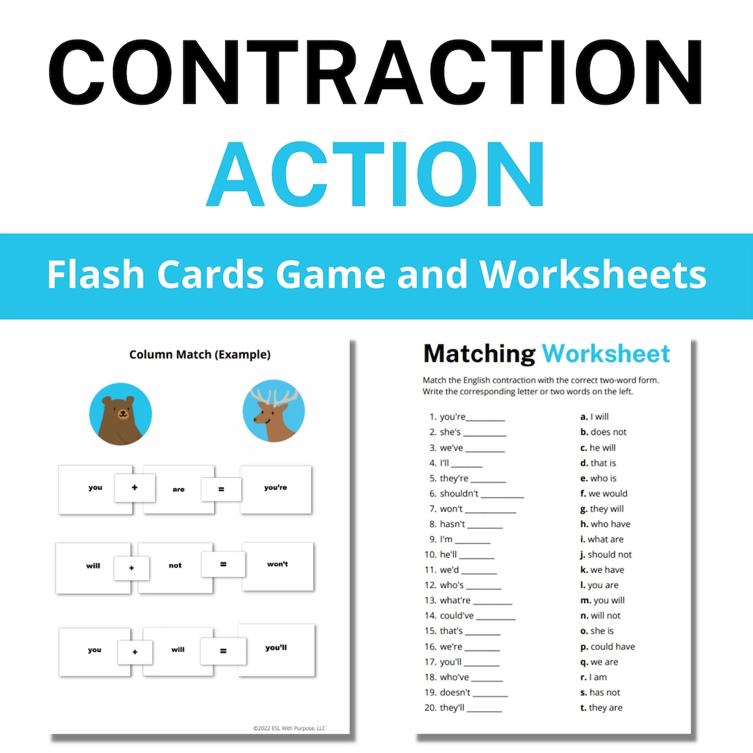 Contractions English Flashcards and Grammar Words Activity: Contraction ...
