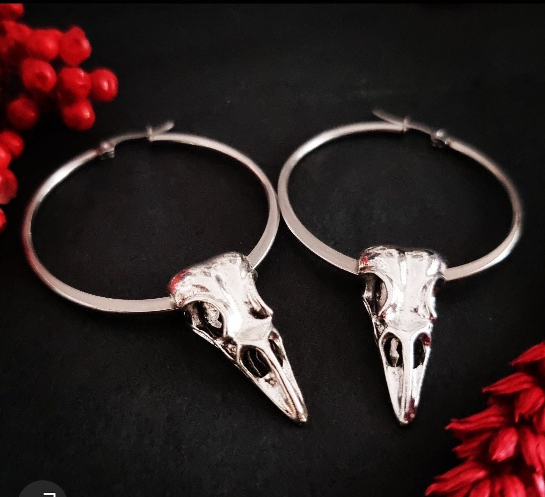 50mm Stainless Steel Hoops Raven Skull Hoops Skull Raven - Etsy