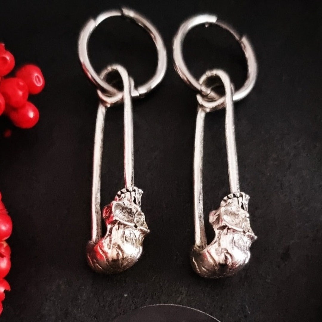 20mm Stainless Steel Huggie Hoops, Skull Pin, Skeleton, Safety Pin ...