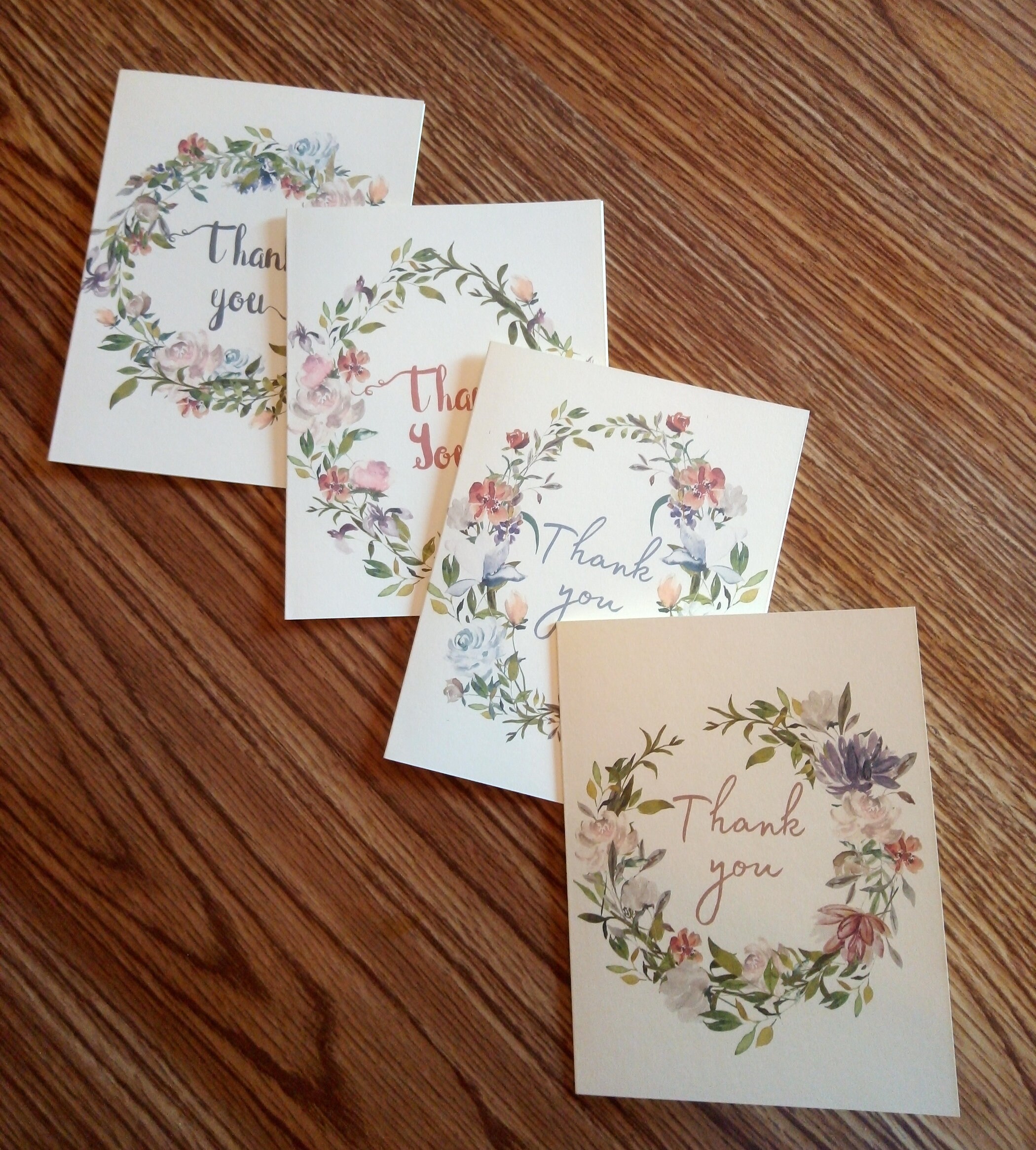 Floral Wreath Thank You Cards | Set of 4 | Set of 8 | With Envelopes ...