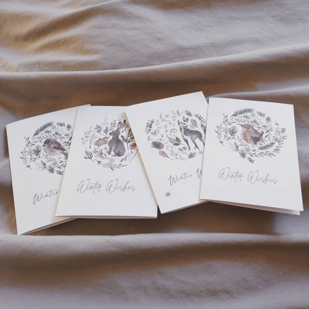 Winter Wishes Cards | Set of 4 | Set of 8 | With Envelopes - Etsy