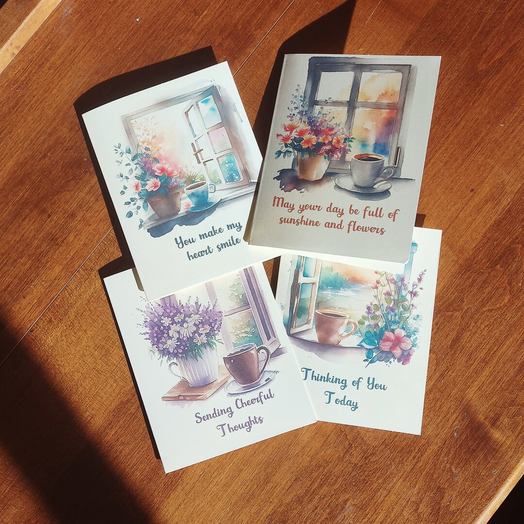 Cheerful Windows Note Cards | Set of 4 | Set of 8 | With Envelopes | A2 ...