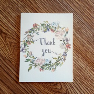 Floral Wreath Thank You Cards | Set of 4 | Set of 8 | With Envelopes ...