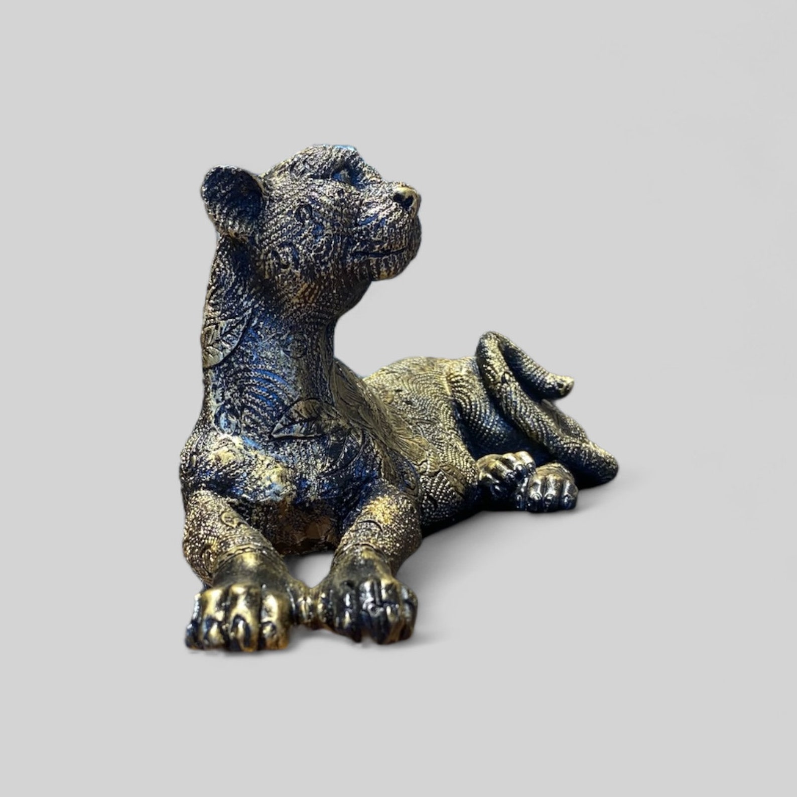 Flower Embroidered Reclining Black Panther Statue Animal Figurine for ...