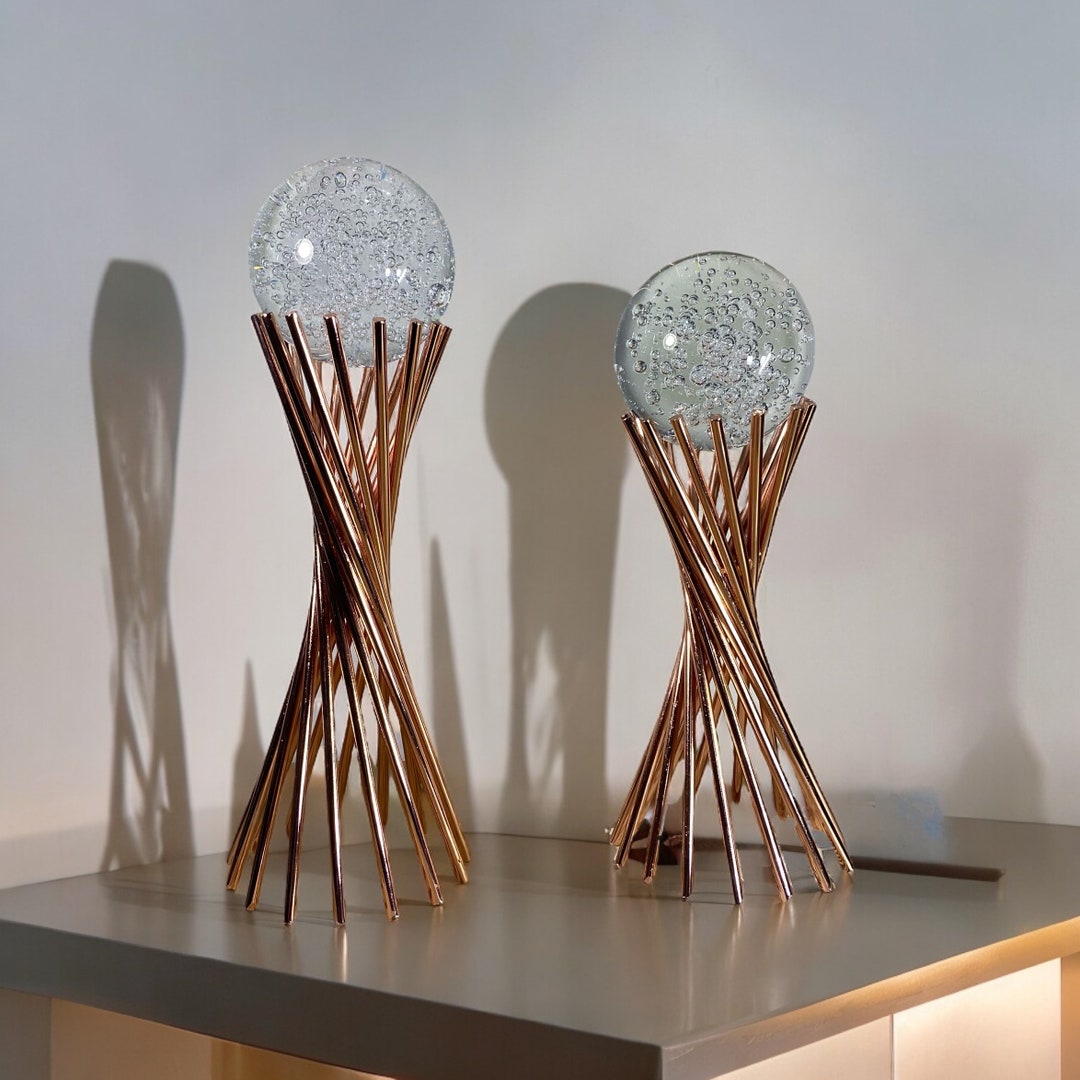 Modern Crystal Ball Decor Set of 2 | Twisted Metal Stand Globe ...