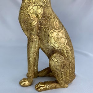 Flower Embroidered Sitting Gold Panther Statue | Animal Statue for ...