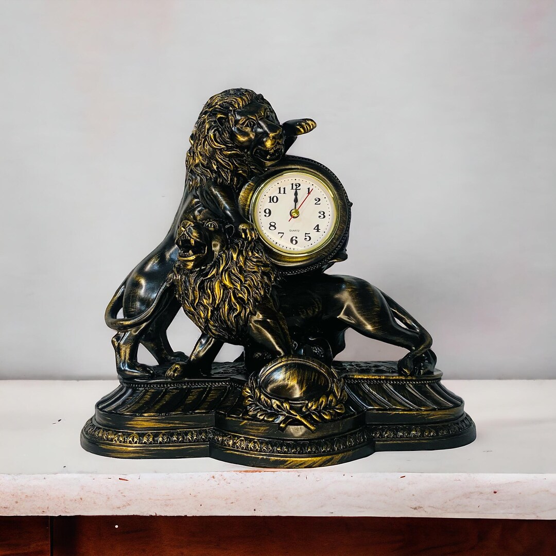Lion Desk Clock | Regal Lion Sculpture With Clock | Vintage Office ...