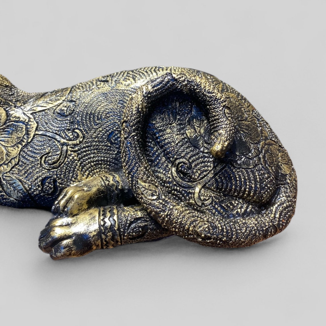 Flower Embroidered Reclining Black Panther Statue Animal Figurine for ...