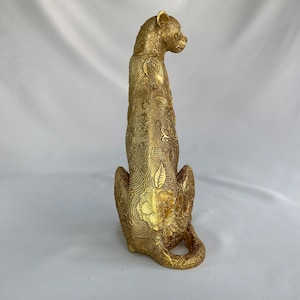 Flower Embroidered Sitting Gold Panther Statue | Animal Statue for ...