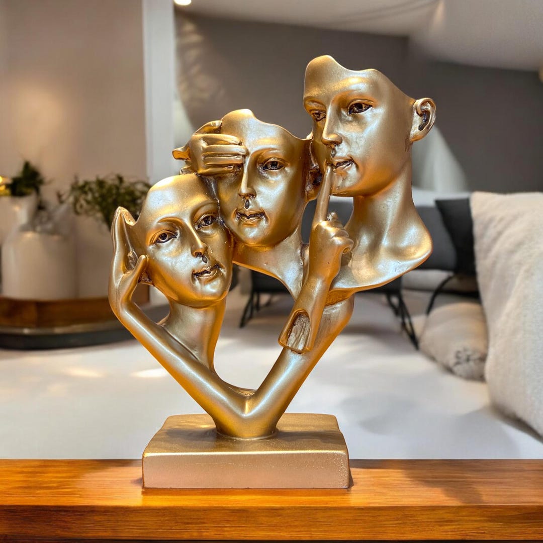 Three Face Abstract Mask Statue | See No Evil Hear No Evil Speak No ...