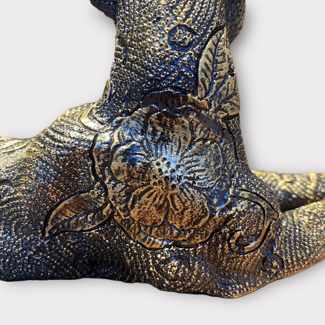 Flower Embroidered Reclining Black Panther Statue Animal Figurine for ...