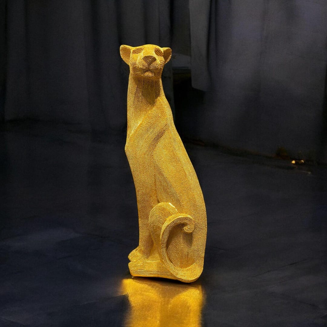 Decorative Large Sitting Black Panther Statue | Textured Panther ...