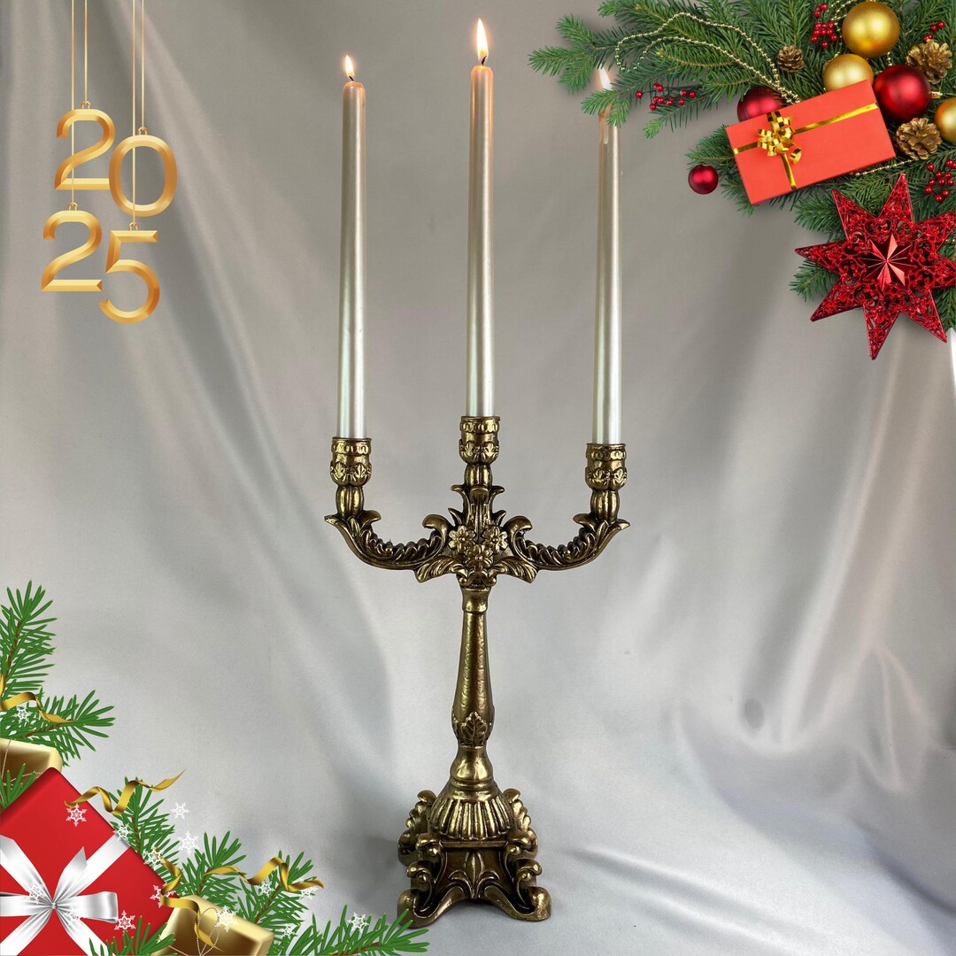 Elegant Antique Vintage 3 Arm Candle Holder Three Branched Candlestick ...