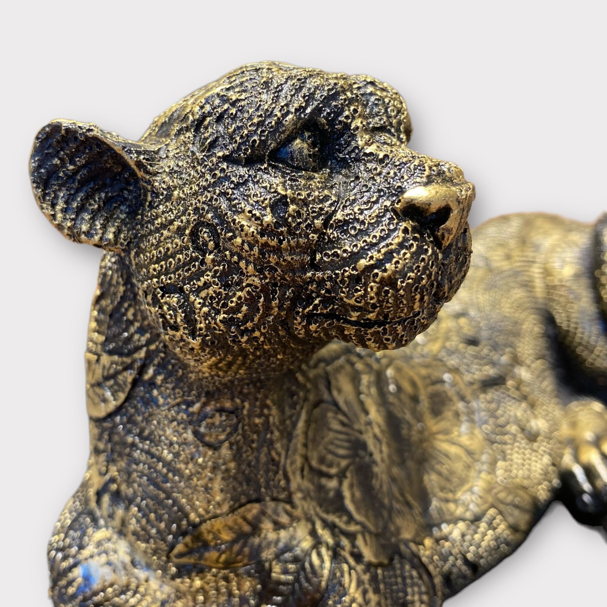 Flower Embroidered Reclining Black Panther Statue Animal Figurine for ...