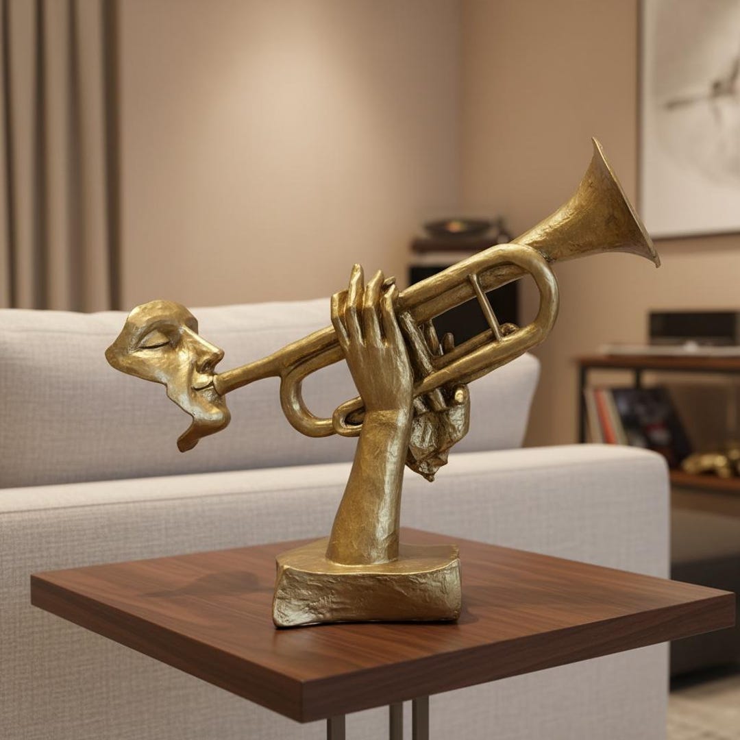 Trumpet Playing Face Mask Figurine | Musical Instrument Statue for Home ...