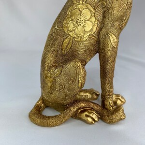 Flower Embroidered Sitting Gold Panther Statue | Animal Statue for ...
