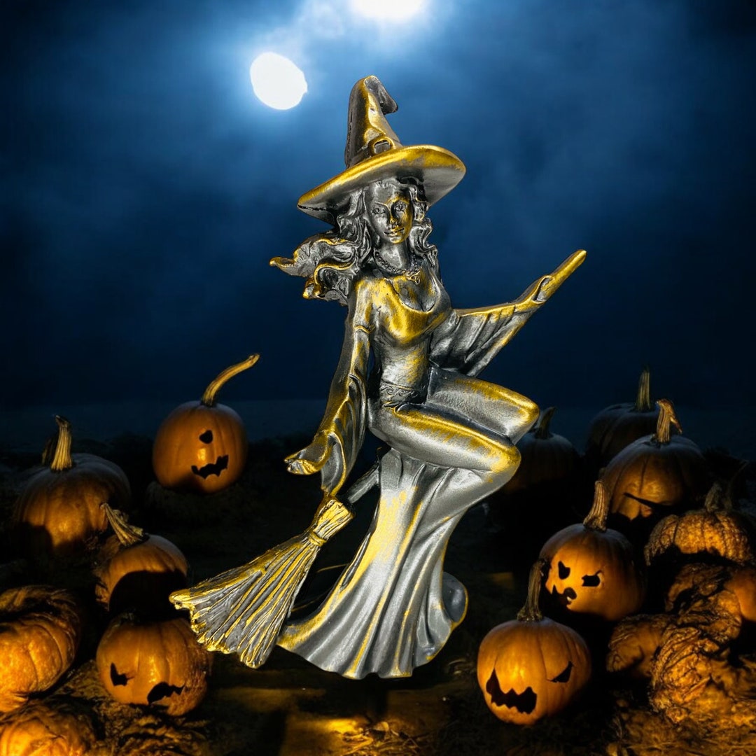Witch Figure With Broom | Witch Statue for Desk Decor | Halloween Gift ...