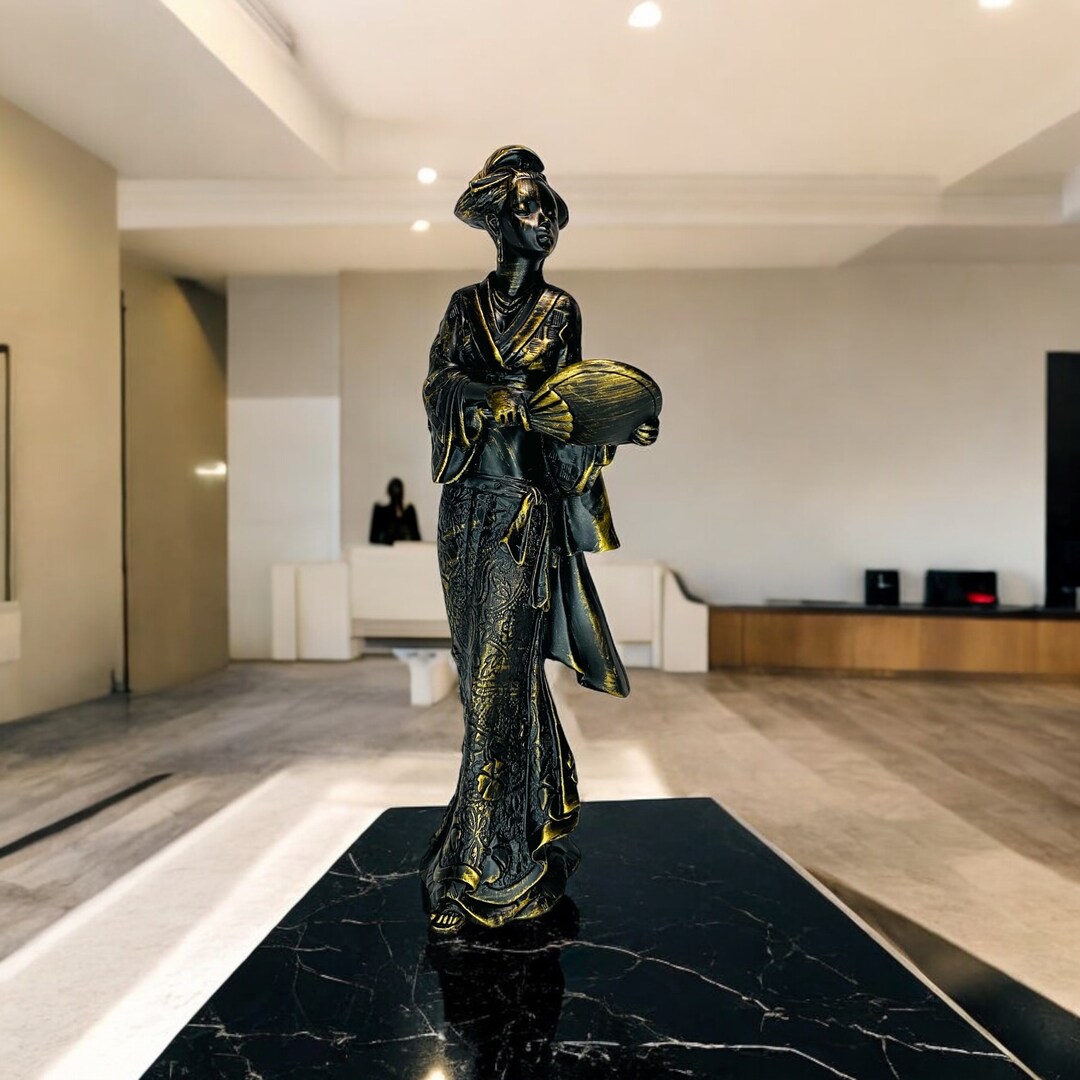 Japanese Geisha Sculpture | Antique Asian Lady Figurine | Table Desk ...